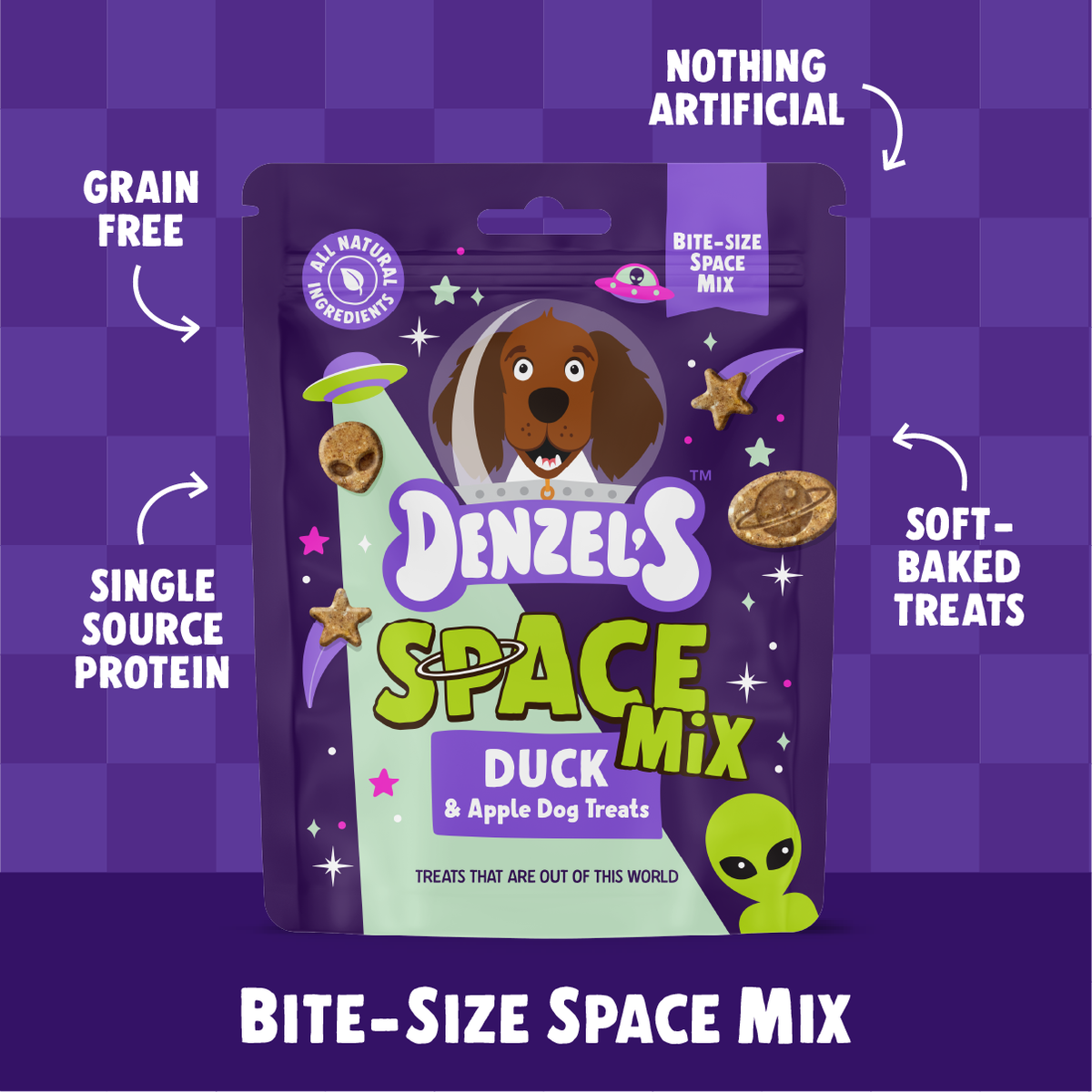 Denzel’s Space Mix Dog Training Treats 90g | Duck & Apple | WOOOF.co.uk ...