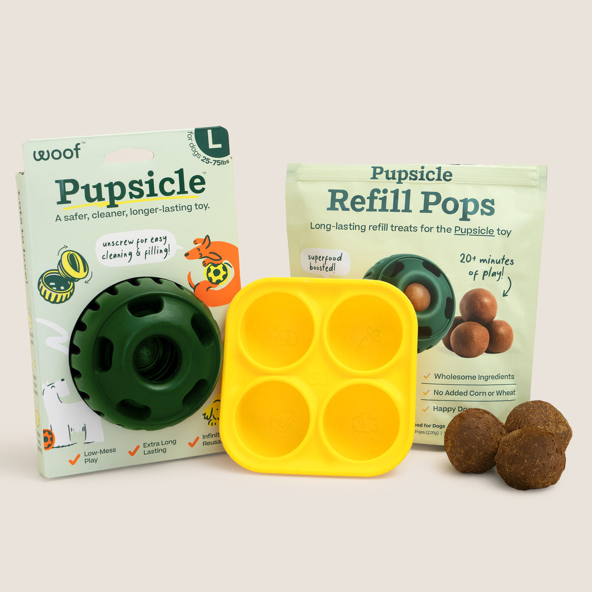 Woof Green Pupsicle Toy + Treat Tray + Pops Refill Combo - WOOF | WOOOF ...